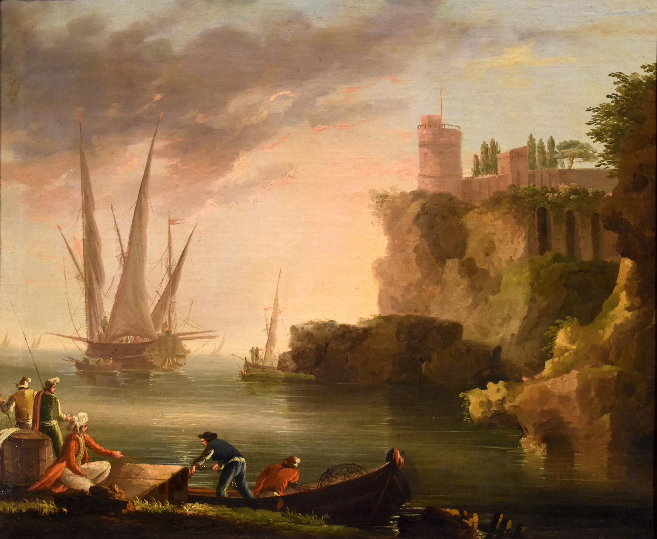 View Landscape See Water Marseille Paint Oil on canvas 18th Century Old ...