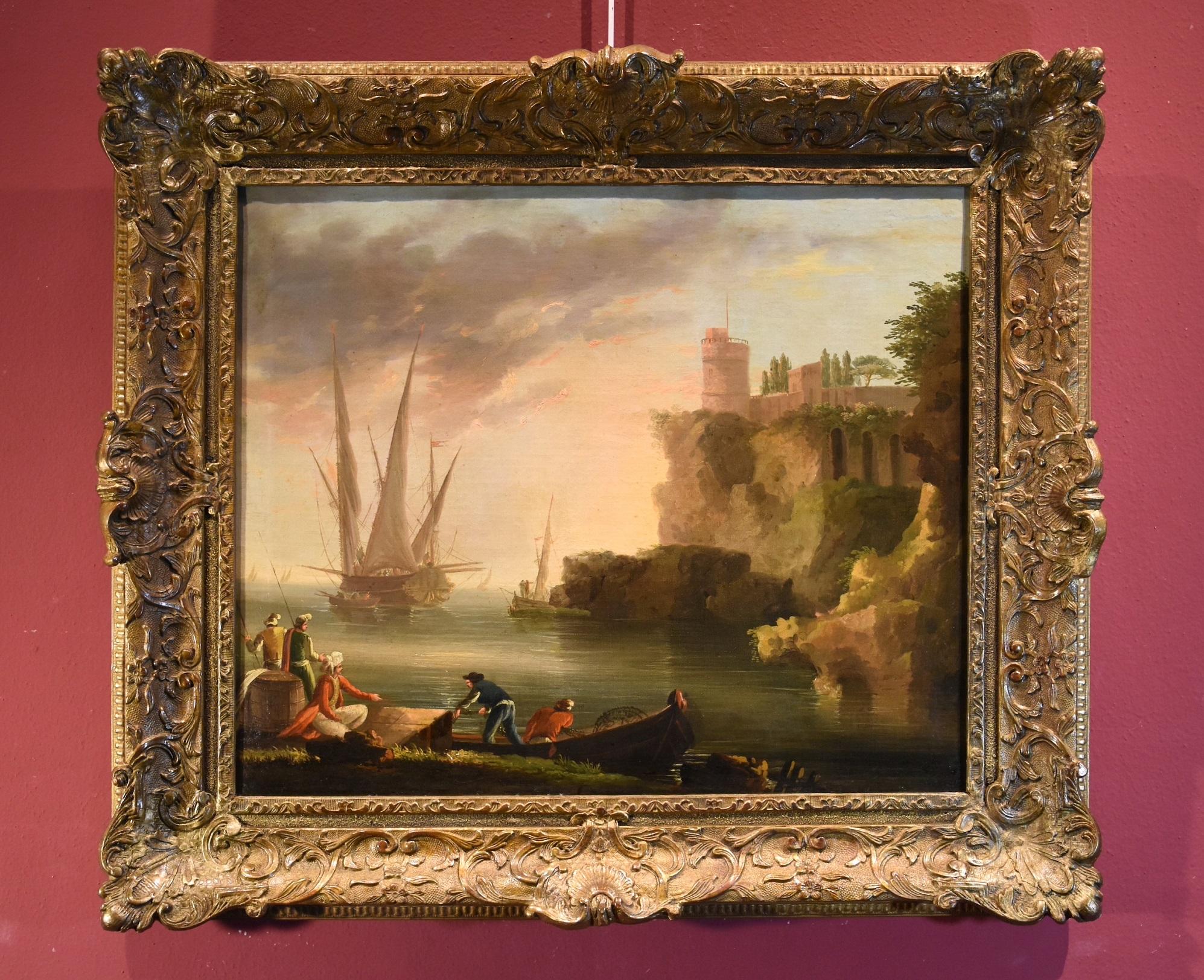 View Landscape See Water Marseille Paint Oil on canvas 18th Century Old ...