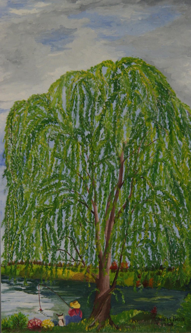 Charles G.Hadek - Vintage Impressionist Figurative Landscape Fishing in ...