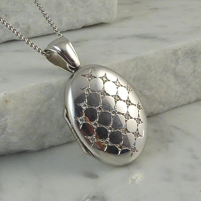 Charles Green Diamond Locket and Chain, Pre-Owned, 18 Carat Gold, Hand ...