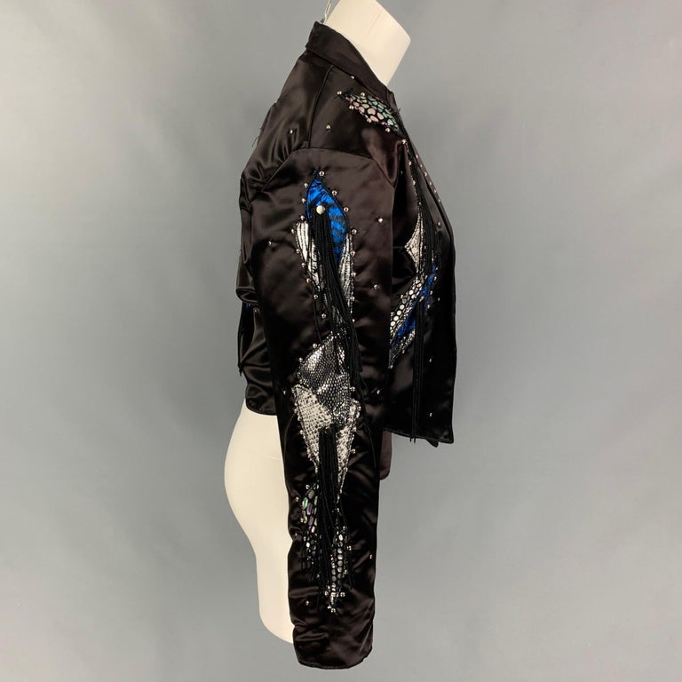 CHARLES HILL ROTH Size M Black Polyester Applique Cropped Jacket For ...