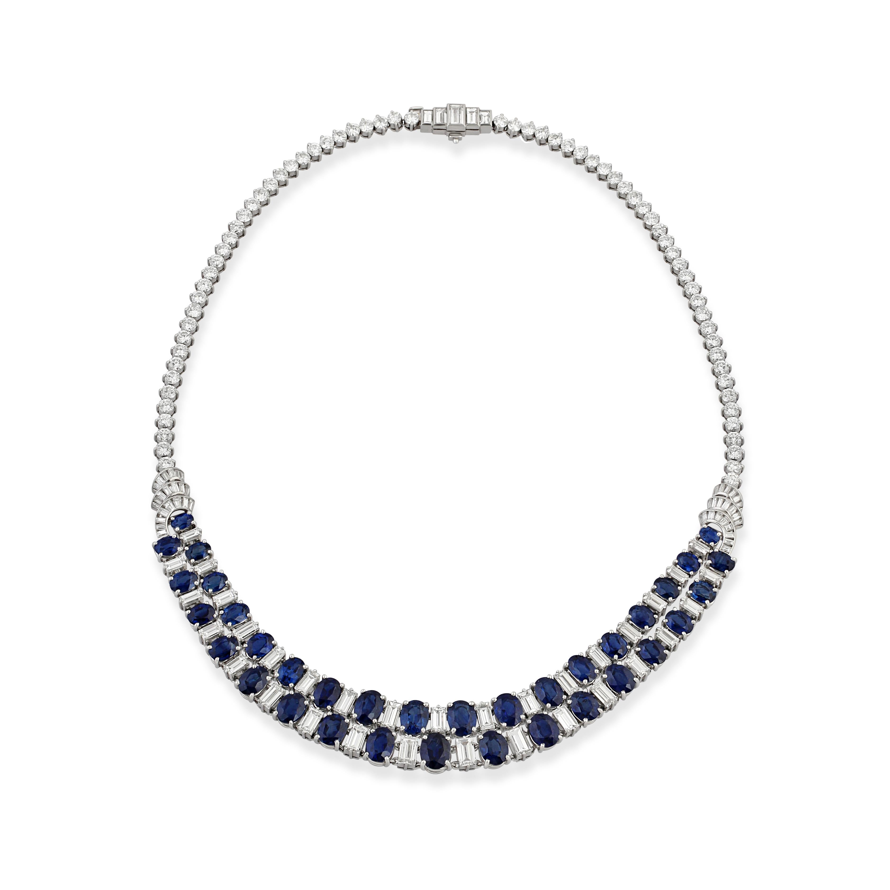 Charles Holl, Platinum, Sapphire and Diamond Necklace For Sale at 1stDibs