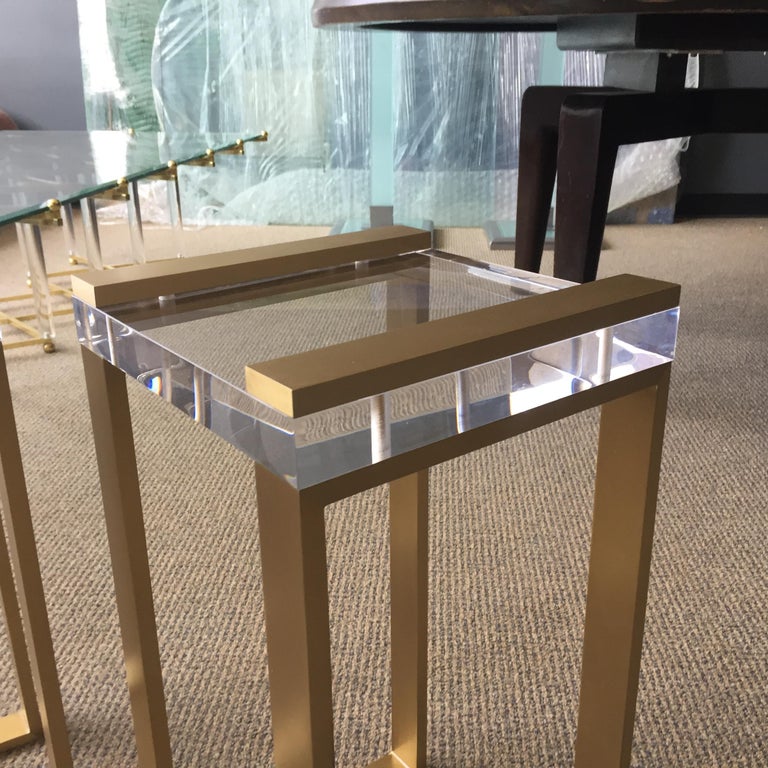 Charles Hollis Jones, "Box" Line Tables in Brass and Lucite For Sale at ...