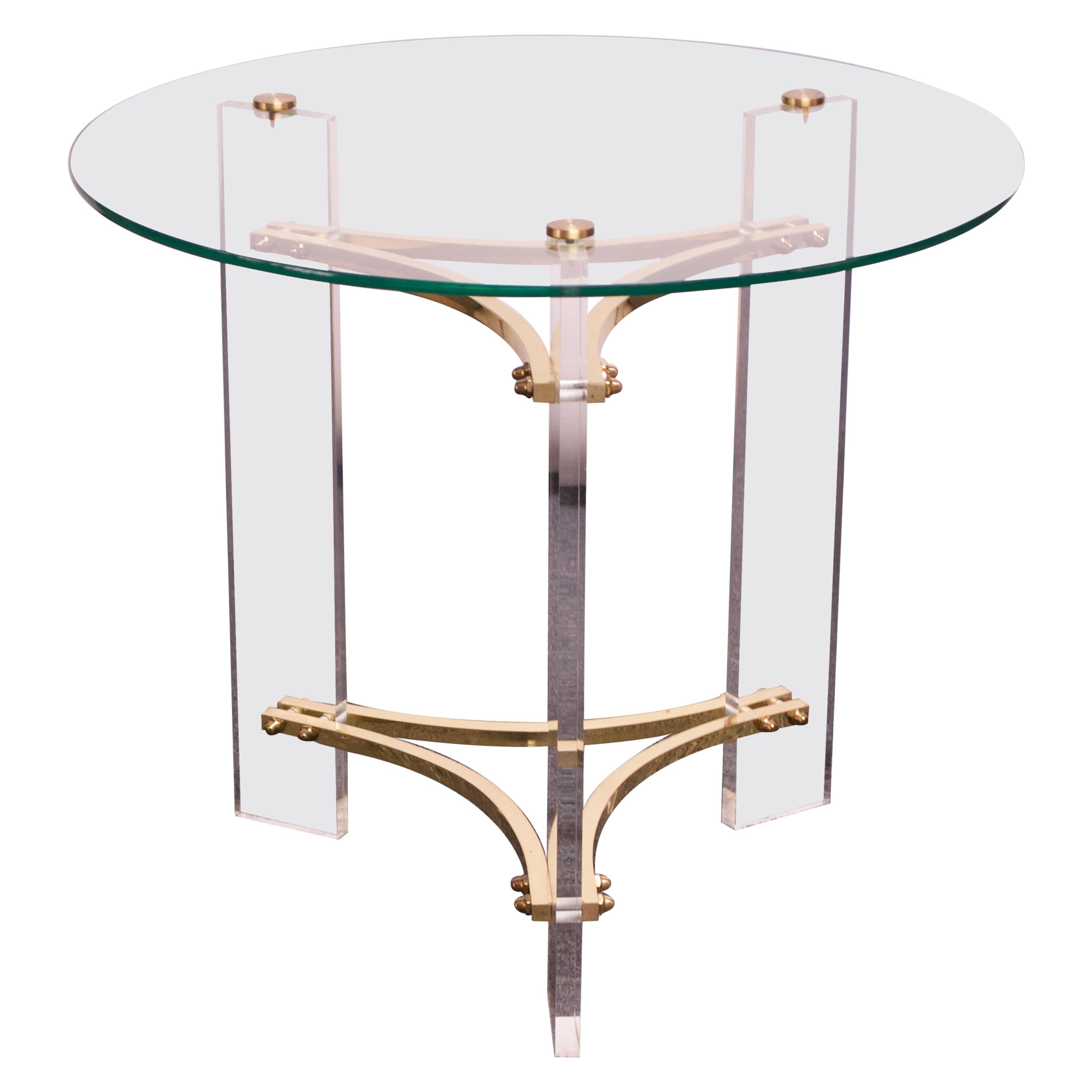 Jacques Lucite and Brass Two-Tier Accent Table For Sale at 1stDibs