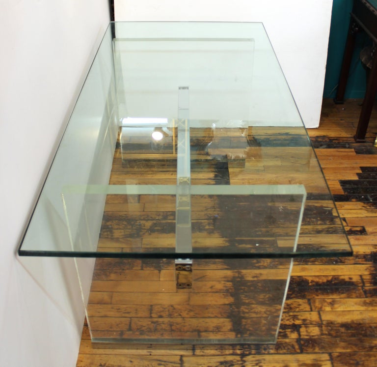 Charles Hollis Jones Mid-Century Modern Lucite Base Desk with Glass Top ...