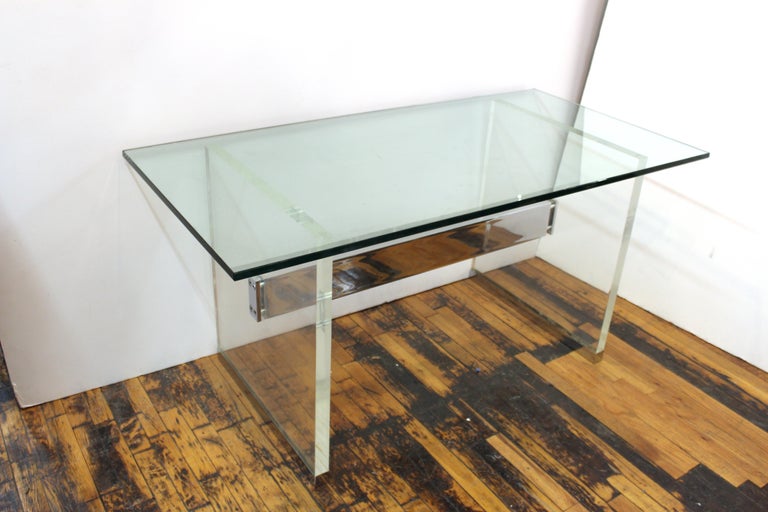 Charles Hollis Jones Mid-Century Modern Lucite Base Desk with Glass Top ...