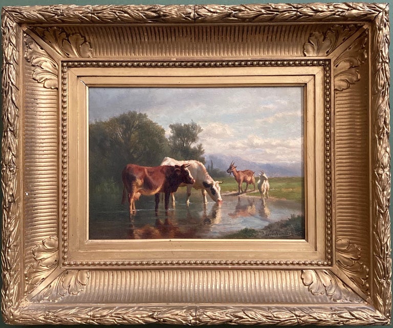 Charles Humbert - Charles Humbert, Swiss Alpine landscape with cows and ...