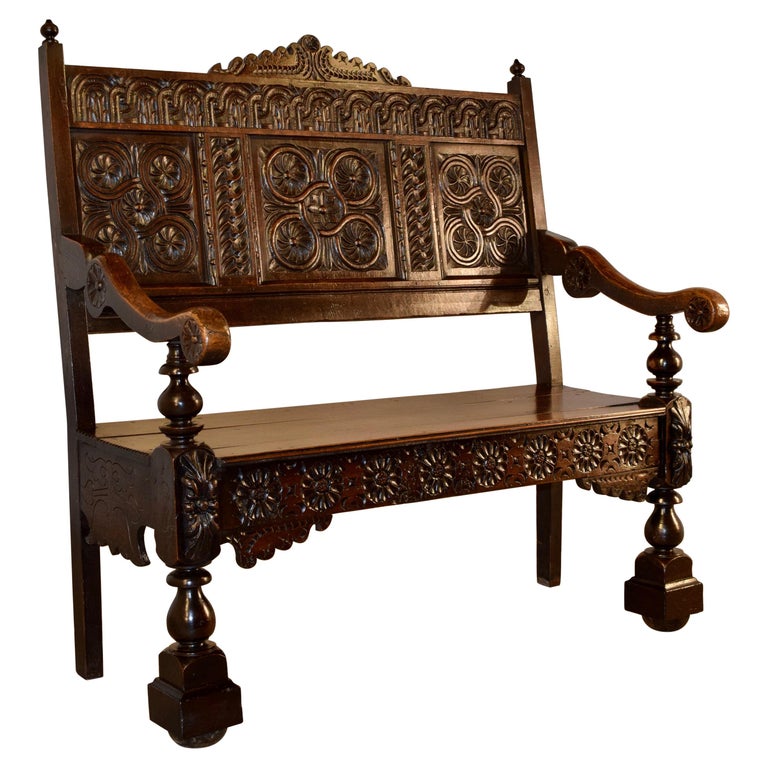 Charles II English Oak Bench, circa 1620-1650 at 1stDibs
