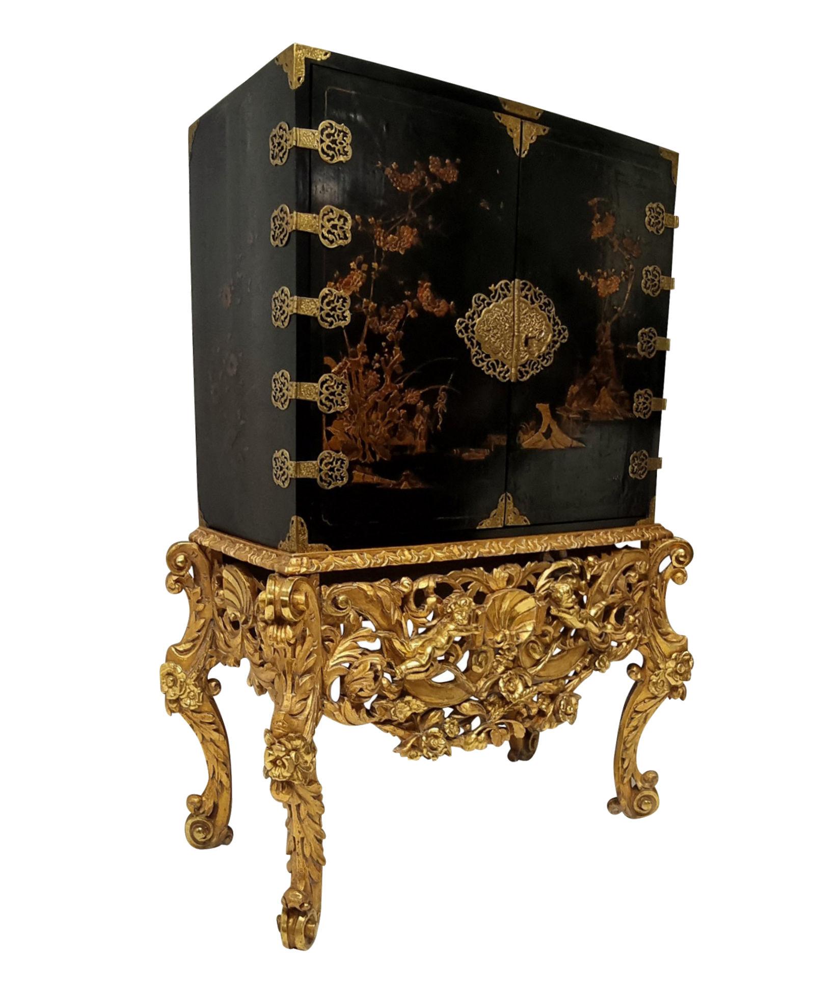 Charles II Japanned Chinoiserie Cabinet on Stand For Sale at 1stDibs