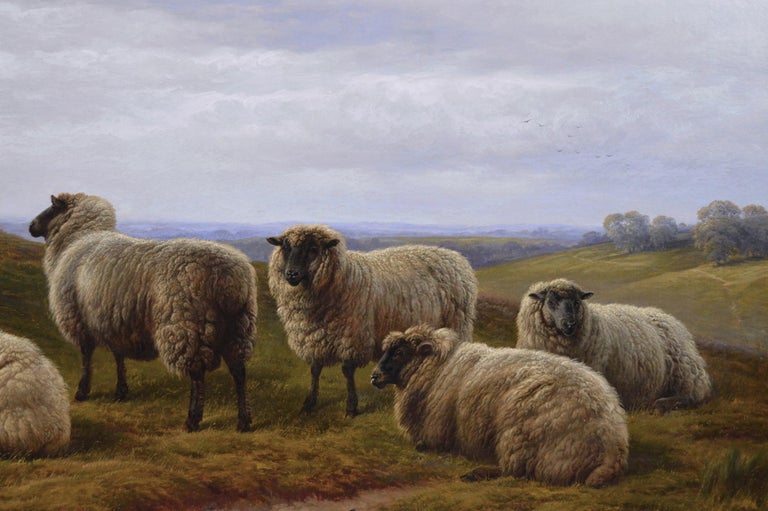 Charles Jones (b.1836) - 19th Century landscape oil painting of Sheep ...
