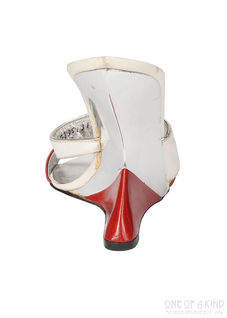 Charles Jourdan red leather sandals with plexiglass inverted wedge, c ...