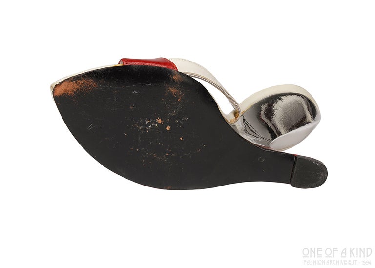 Charles Jourdan red leather sandals with plexiglass inverted wedge, c ...