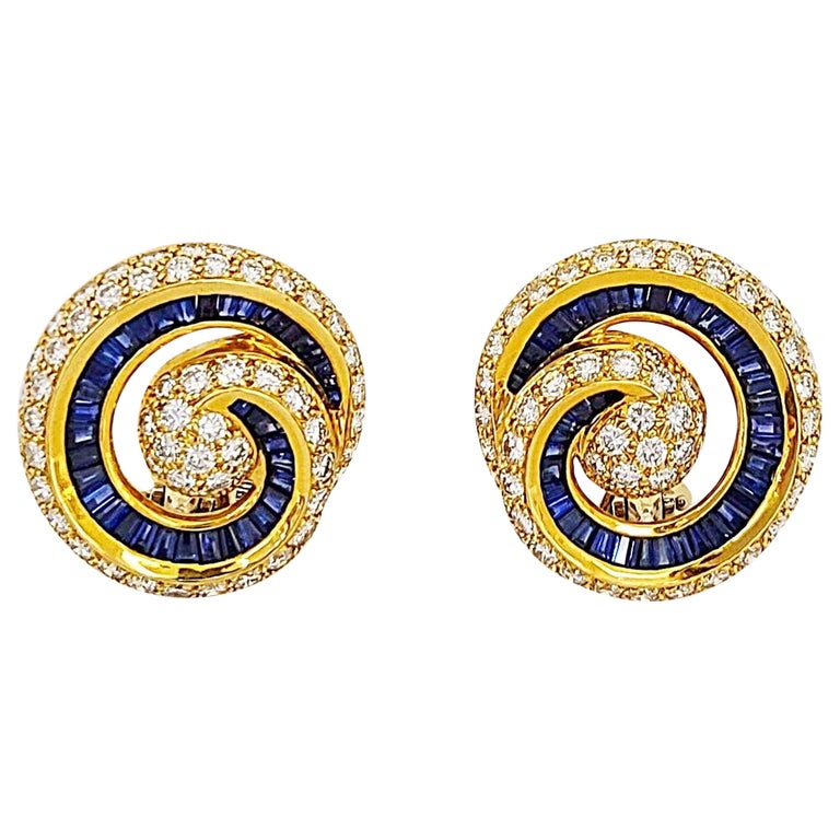 Charles Krypell 18 Karat Yellow Gold Diamond and Blue Sapphire Nautilus ...