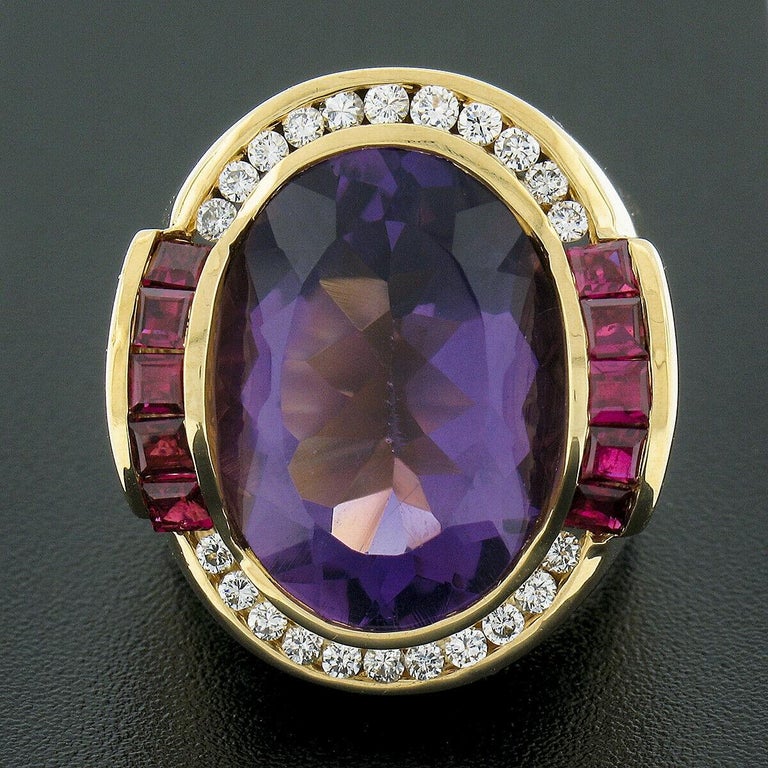 Charles Krypell 18k Gold Oval Amethyst w/ Diamond and Ruby Halo ...