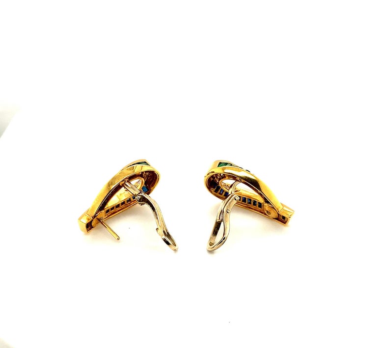 Charles Krypell 18k Yellow Gold Earrings with Blue Sapphire, Emeralds ...