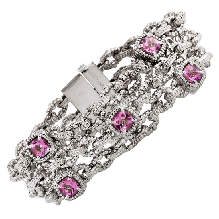 Charles Krypell White Gold and Silver Pink Tourmaline Multi-Row Chain ...