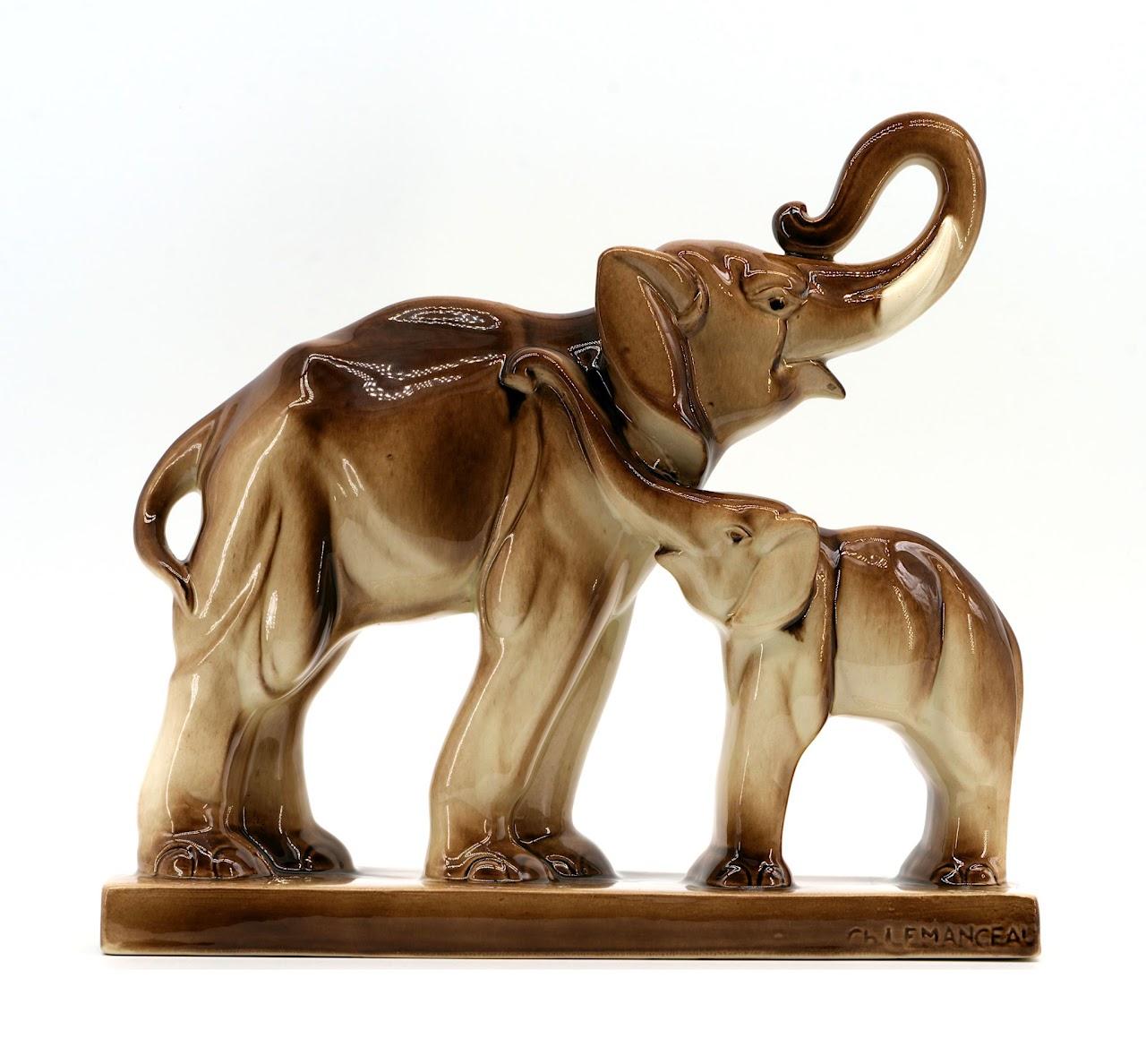 Charles Lemanceau French Art Deco Elephants Mother and Child, 1935 For ...