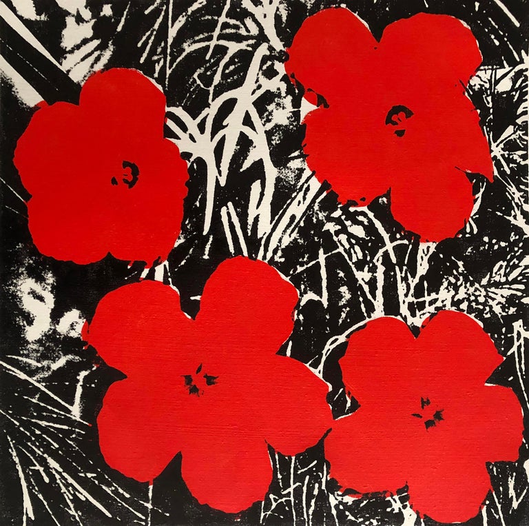 Charles Lutz - Denied Andy Warhol Flowers Red 14" Silkscreen linen Painting by Charles Lutz For ...