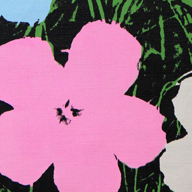 Charles Lutz - Denied Warhol Flowers, (Pink, Blue, and White) Silkscreen Painting by Charles ...
