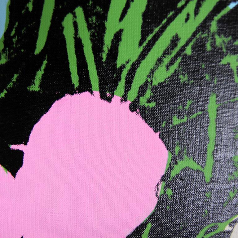 Charles Lutz - Denied Warhol Flowers, (Pink, Blue, and White) Silkscreen Painting by Charles ...
