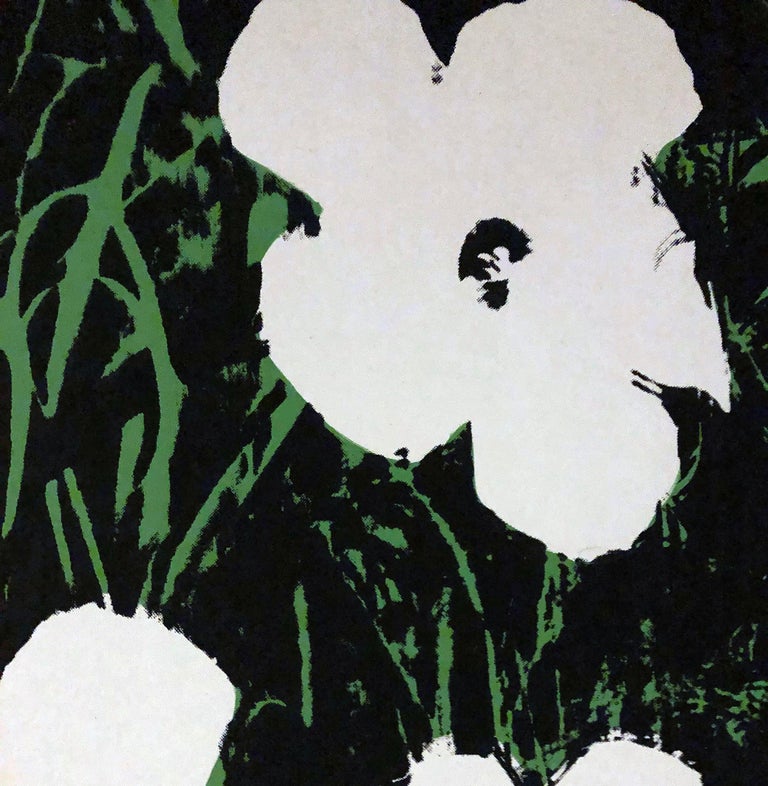 Charles Lutz - Denied Andy Warhol Flowers White/Green Silkscreen linen Painting by Charles Lutz ...