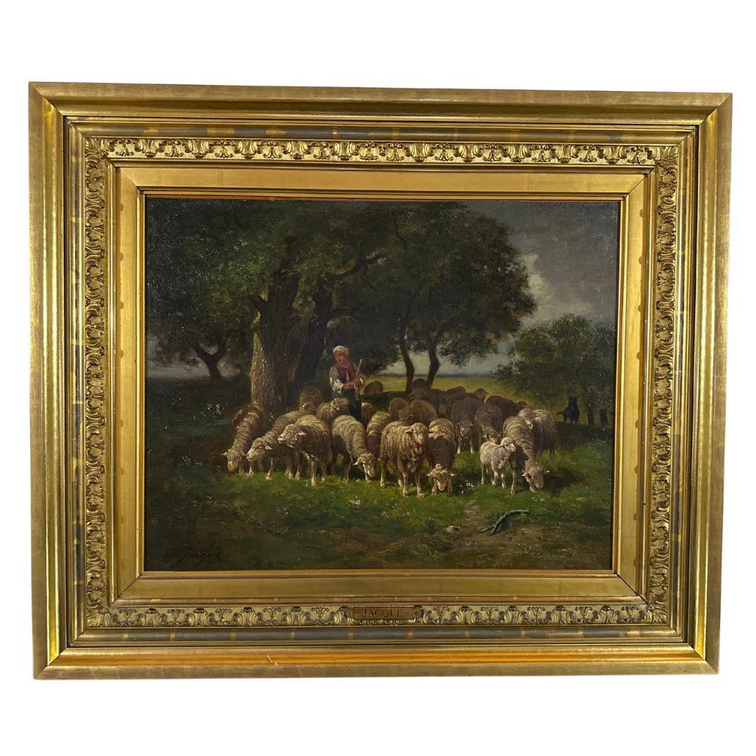 Charles Émile Jacque - Barbizon School Antique Oil Painting On Canvas ...