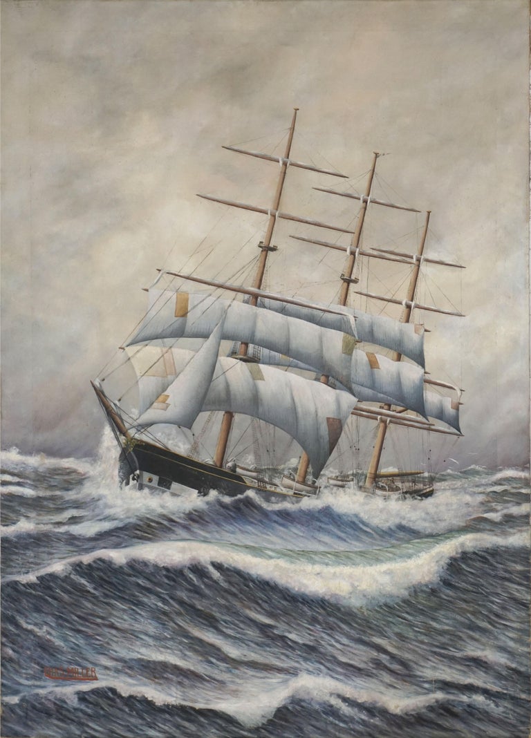 Charles Miller - Large Scale Maritime Painting -- Three Masted Braque ...