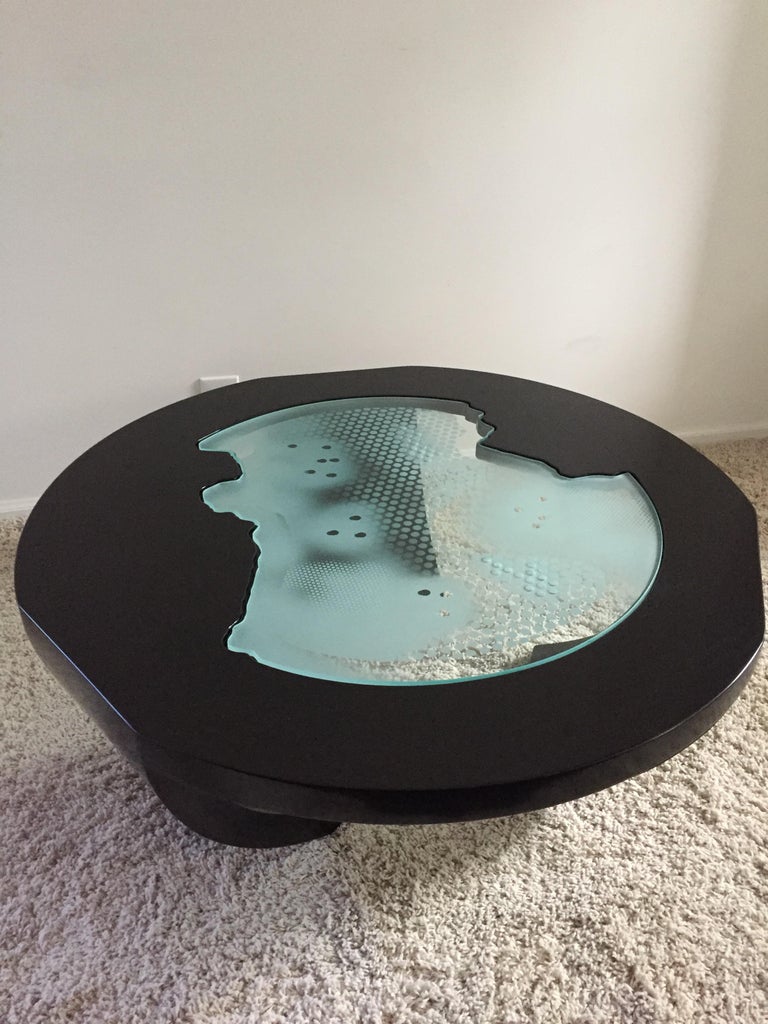 Charles Pace Black Lacquer Etched/Engraved Glass Top Custom Coffee ...