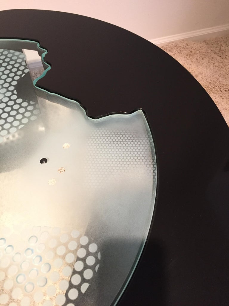 Charles Pace Black Lacquer Etched/Engraved Glass Top Custom Coffee ...