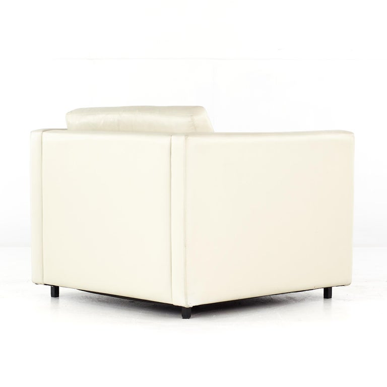 Charles Pfister for Knoll Mid Century White Leather Lounge Chairs, Pair ...