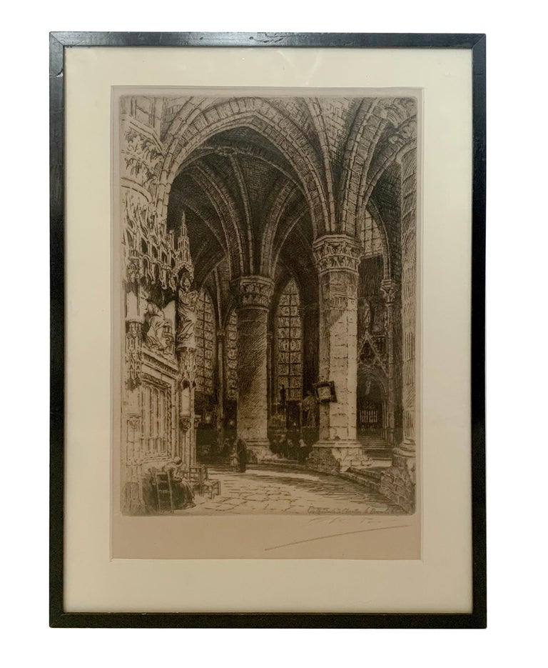 Charles Pinet Etching, Cathedrale De Chartres Le Deam For Sale at 1stDibs