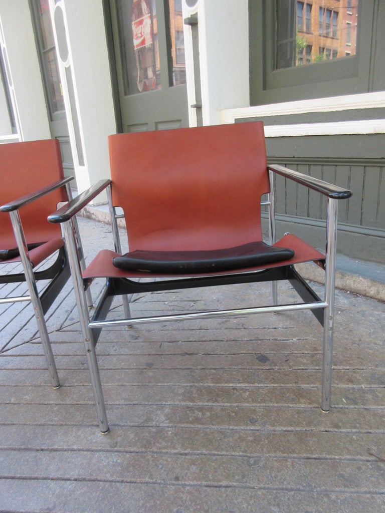 Charles Pollack for Knoll Model 657 Leather Sling Chairs at 1stDibs