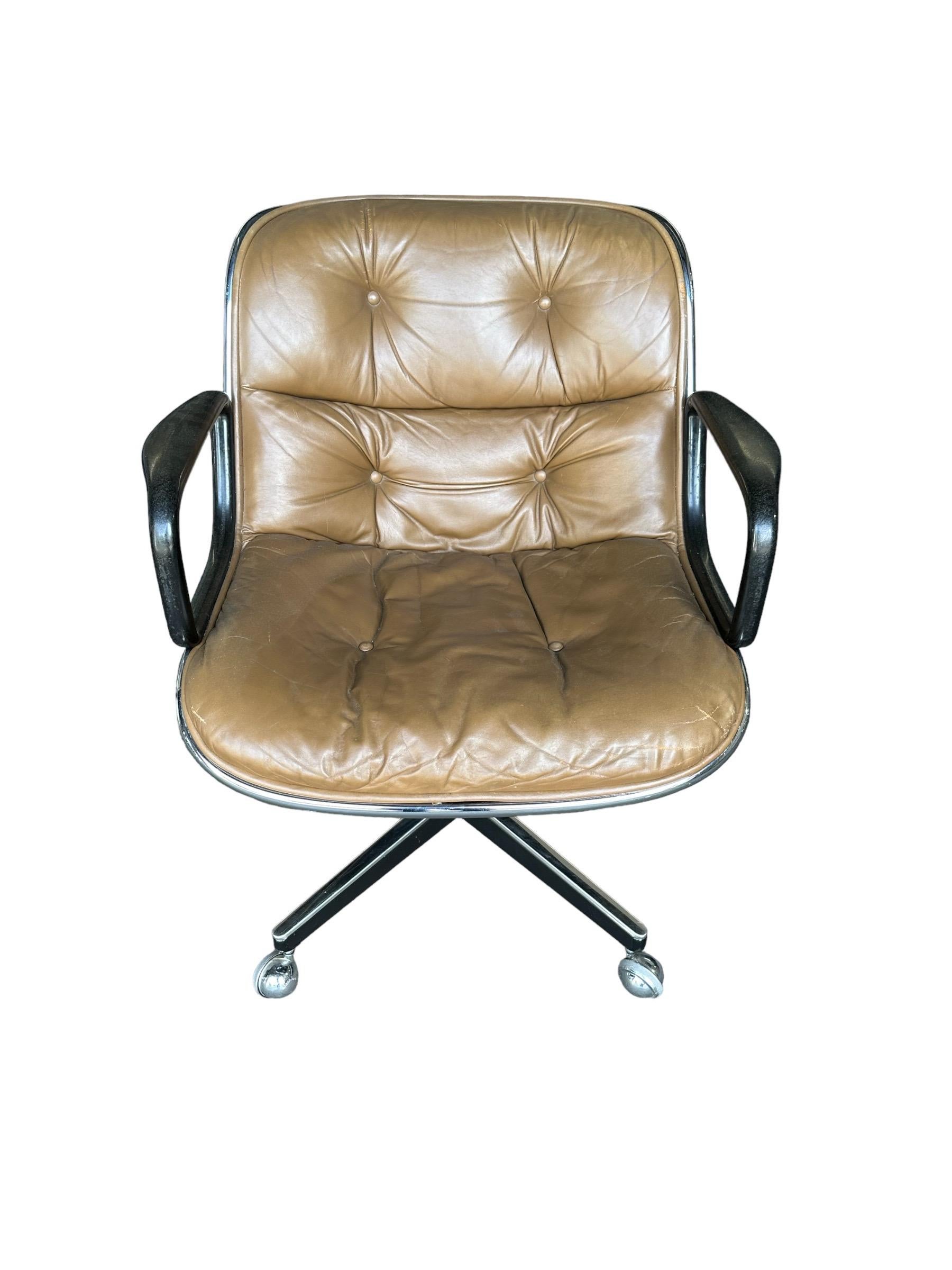 Charles Pollock Leather Office/Desk Chair by Knoll at 1stDibs