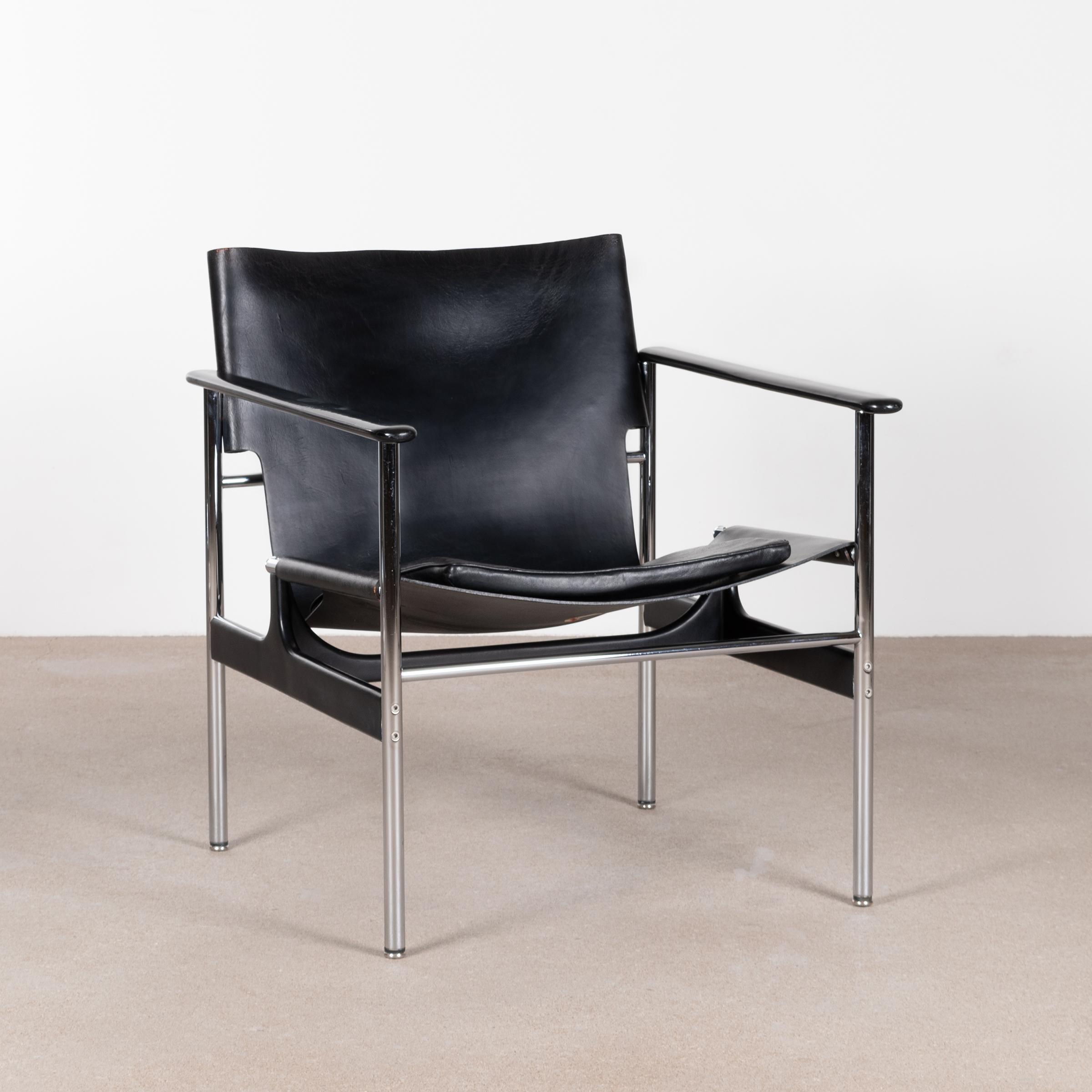 Charles Pollock Lounge Armchair Model 657 for Knoll in Black Saddle ...