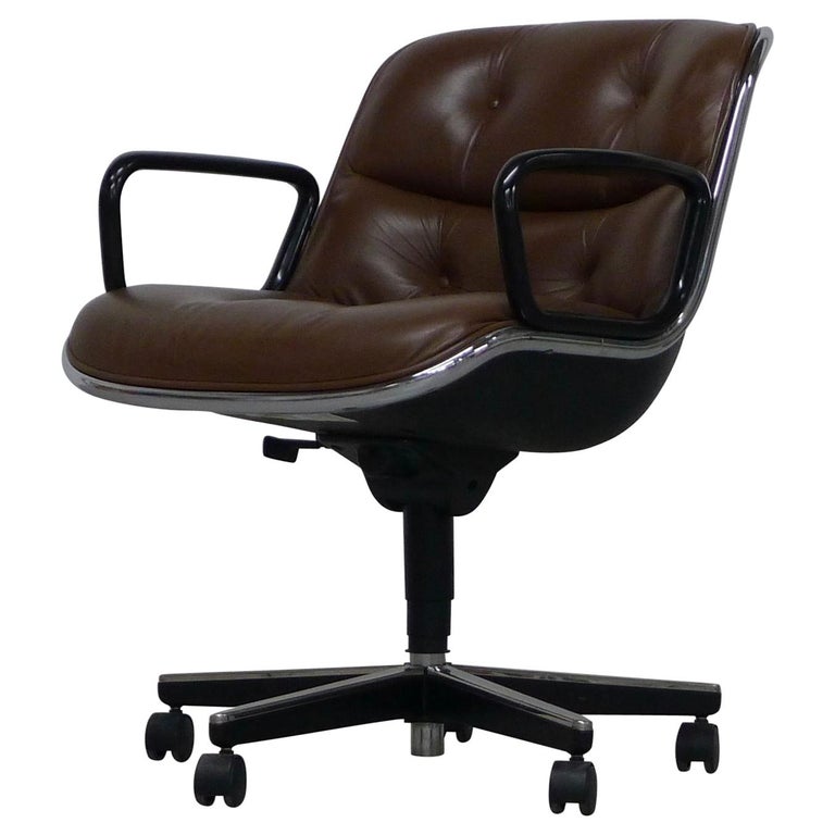 Charles Pollock Office Chairs in Brown Leather, Knoll Labels at 1stDibs
