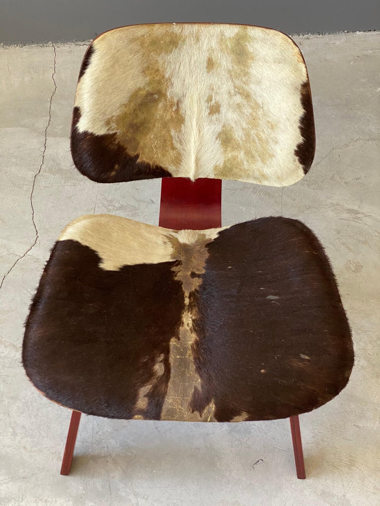 Charles and Ray Eames, Rare and Early LCW, Aniline Red Plywood, Cowhide ...