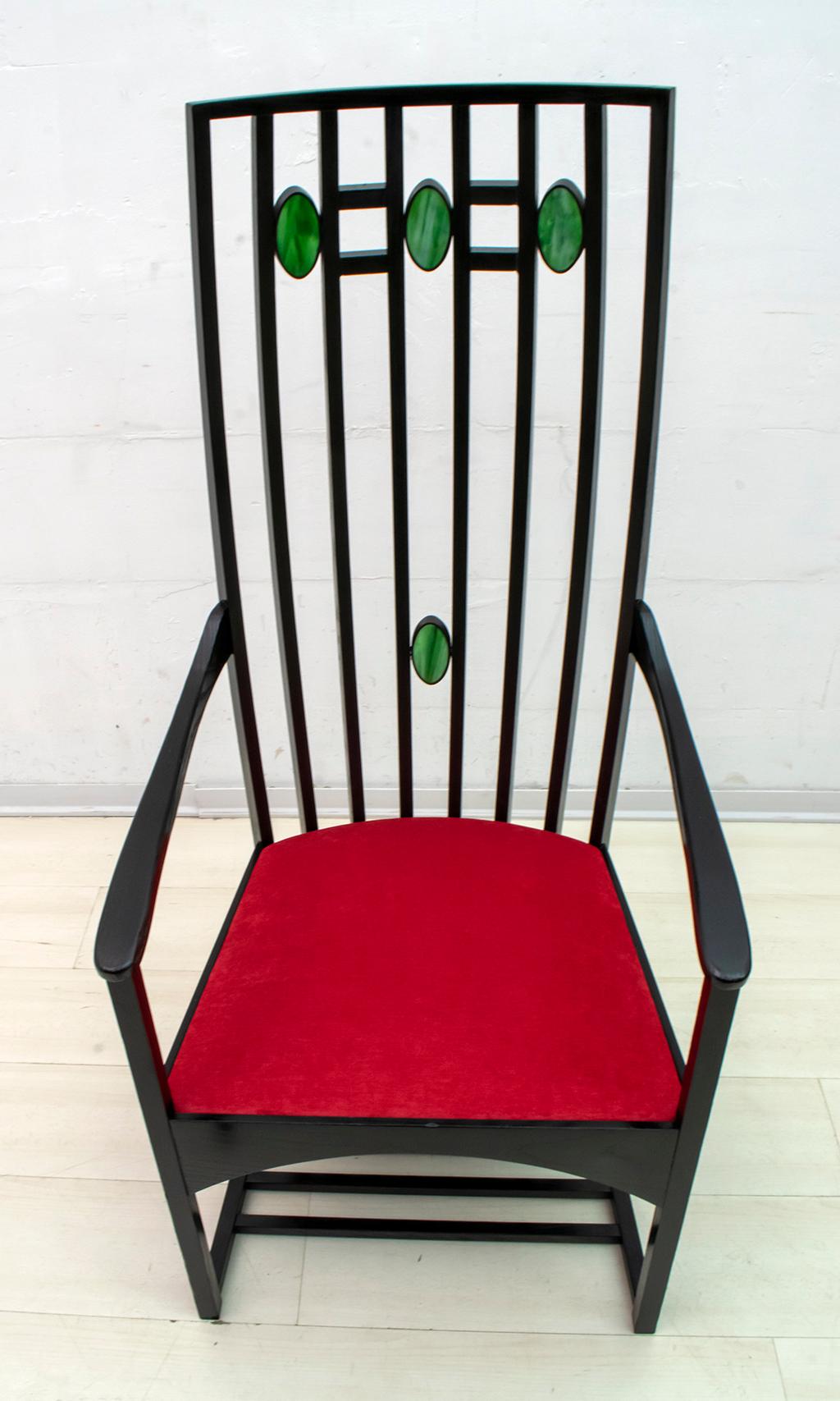 Charles Rennie Mackintosh High Back Chair Oak and Glass Paste, 1970s at ...