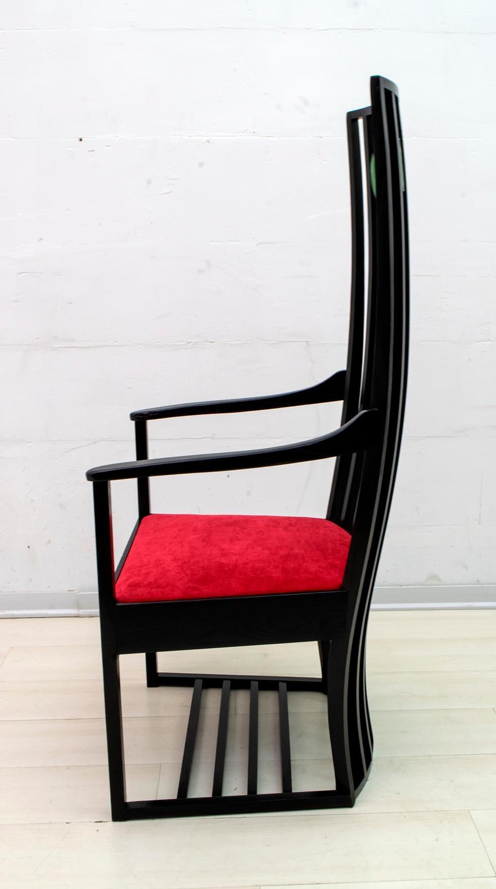 Charles Rennie Mackintosh High Back Chair Oak and Glass Paste, 1970s at ...