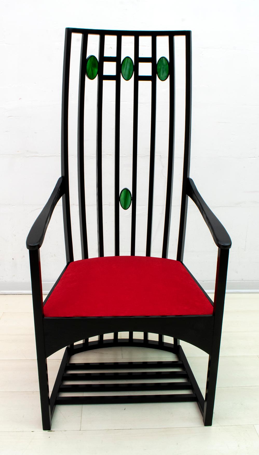 Charles Rennie Mackintosh High Back Chair Oak and Glass Paste, 1970s at ...