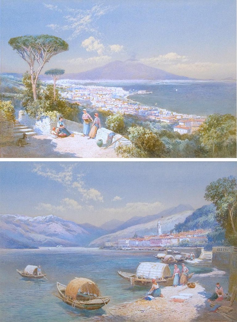 Charles Rowbotham - View of Bay of Naples; View of Bellagio (Lake Como ...