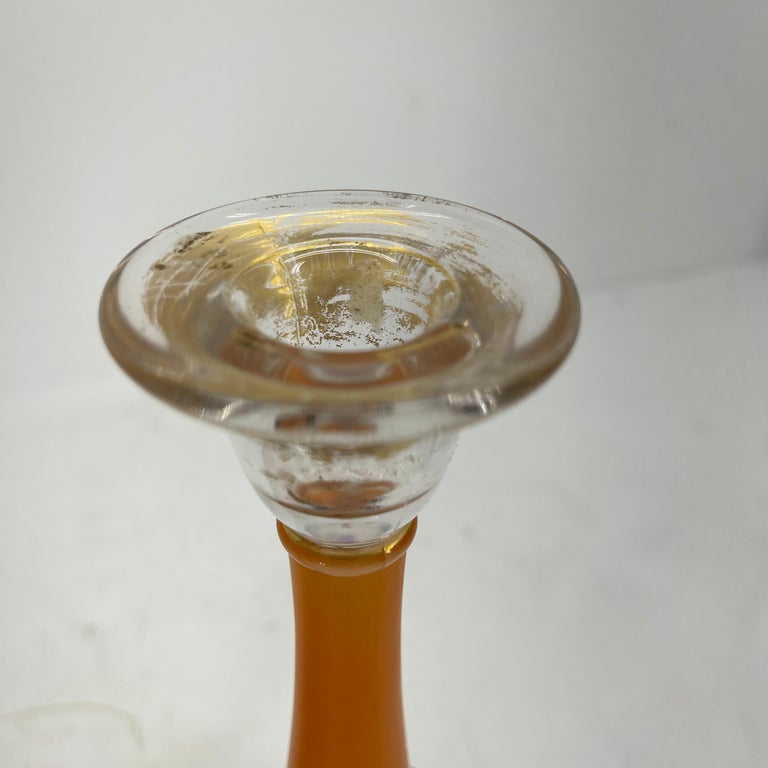 Charles Schneider Art Deco Pressed Orange Glass Candlesticks For Sale ...