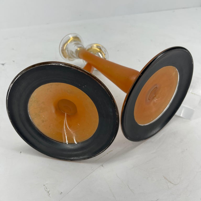 Charles Schneider Art Deco Pressed Orange Glass Candlesticks For Sale ...