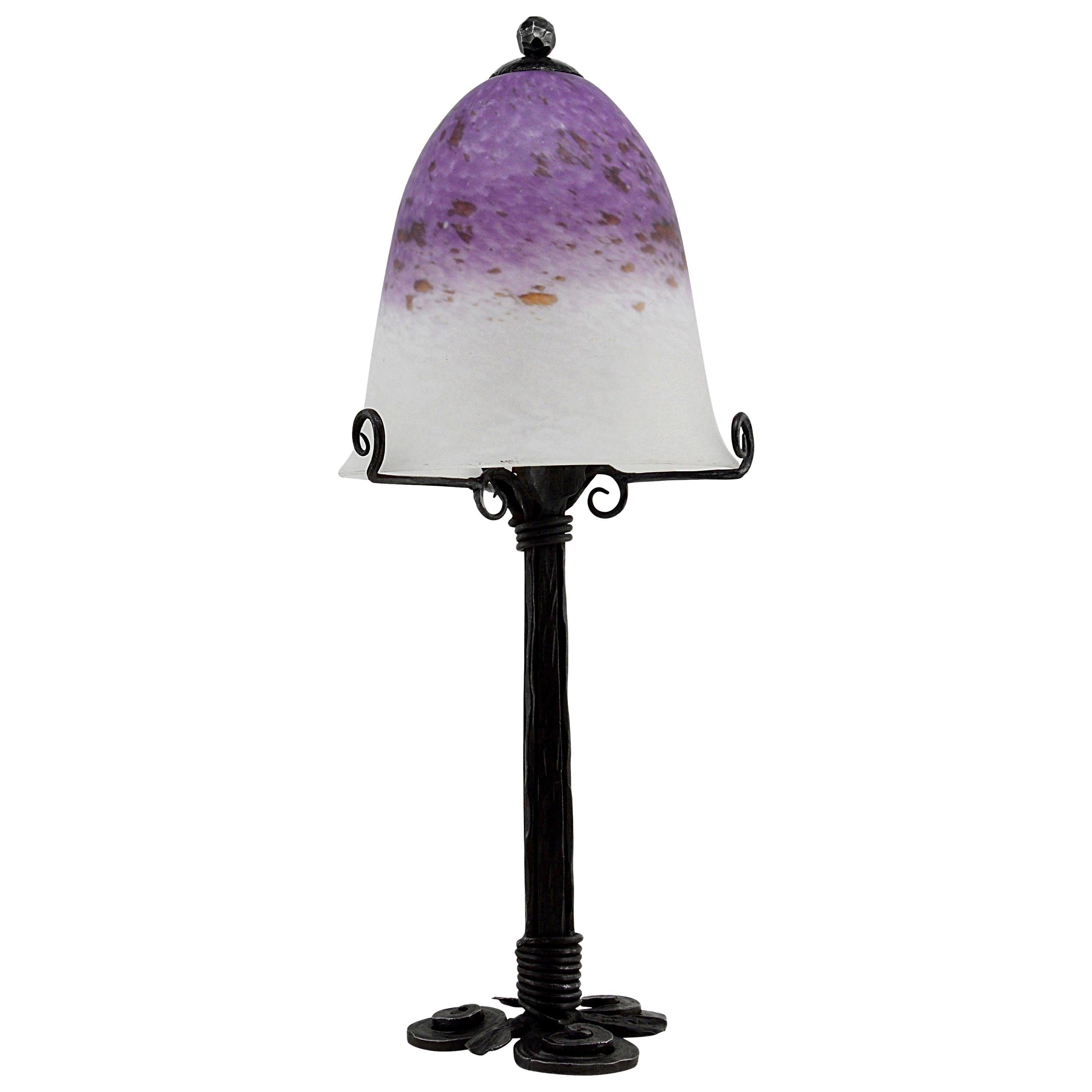 Art Deco French Schneider Crystal Glass Lamp Stand For Sale at 1stDibs