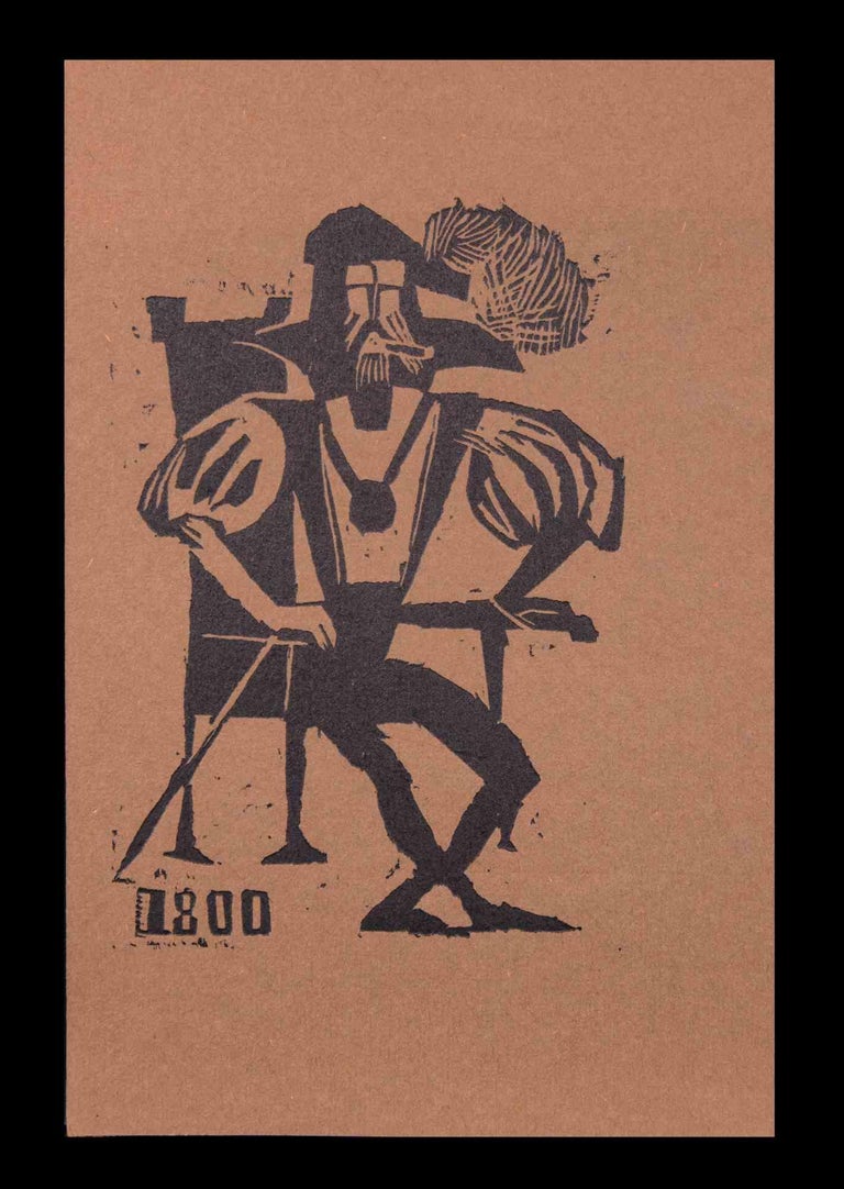 Charles Sterns - Smoking Baron on the Throne - Woodcut print by C ...