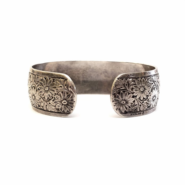 Charles Thomae Sterling Silver Floral Cuff Bracelet at 1stDibs