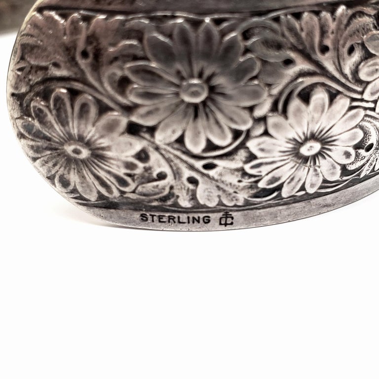 Charles Thomae Sterling Silver Floral Cuff Bracelet at 1stDibs