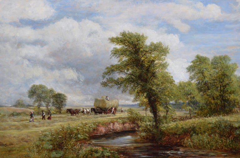 Charles Thomas Burt - 19th Century landscape oil painting of hay making ...