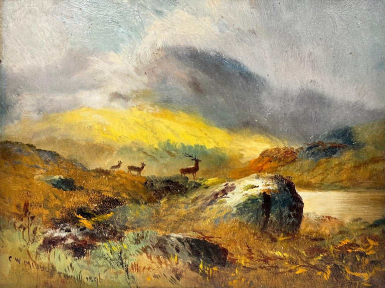 Charles W. Middleton - Victorian Signed Oil Family of Stags Scottish ...