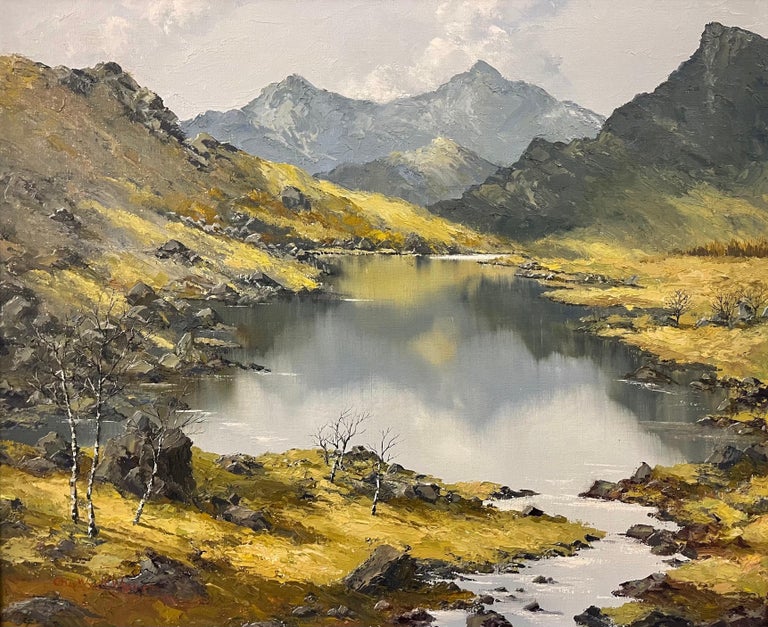 Charles Wyatt Warren - Welsh Landscape with Mountains and Lake Impasto ...
