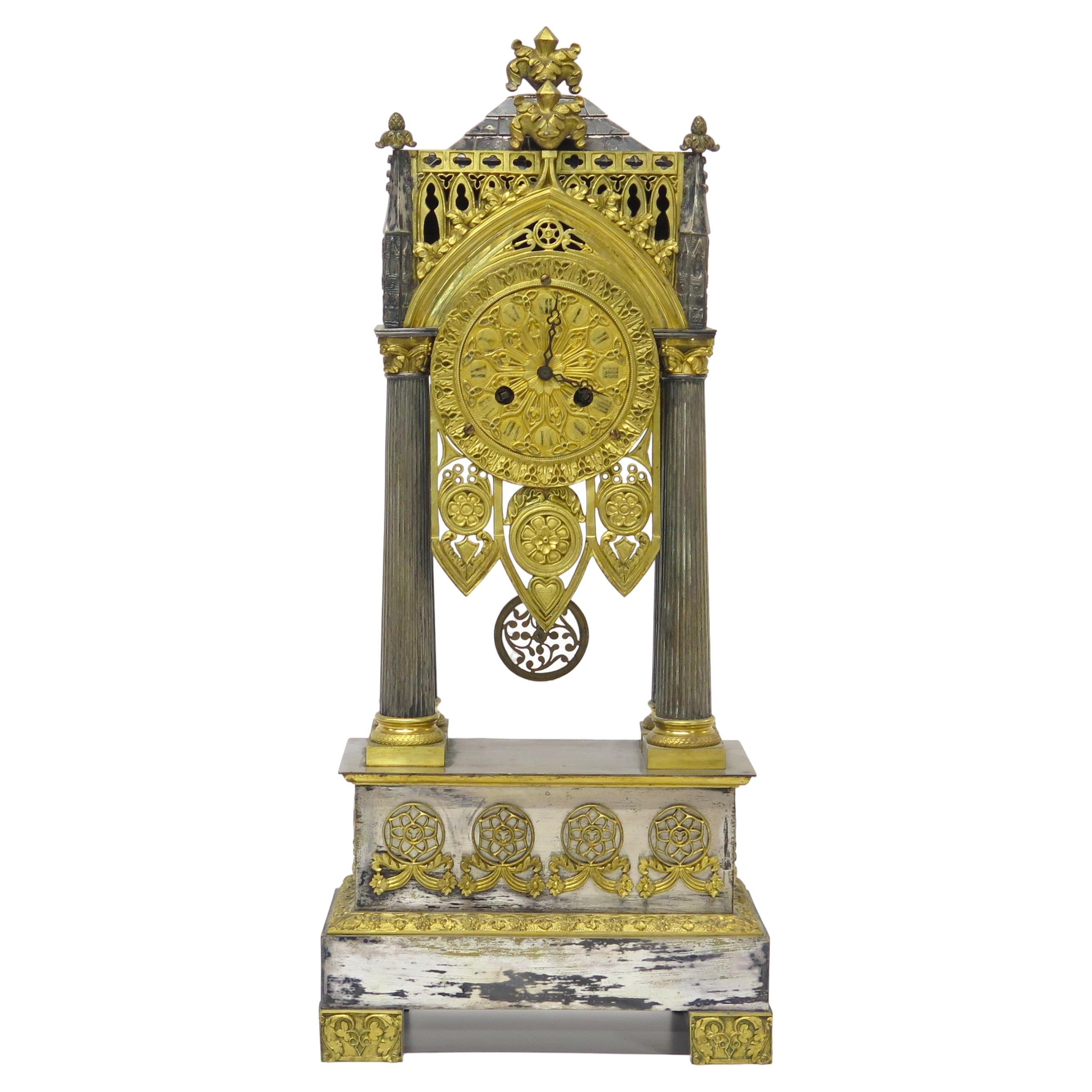 Charles X Gilt and Silver Clock For Sale at 1stDibs